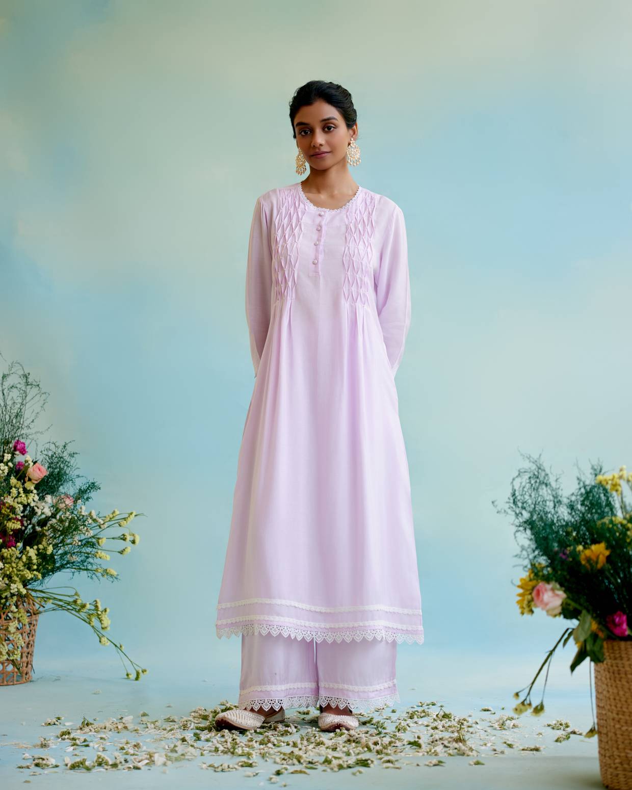 Shop Pearl Kurta with Wide Leg Pants - Nero India